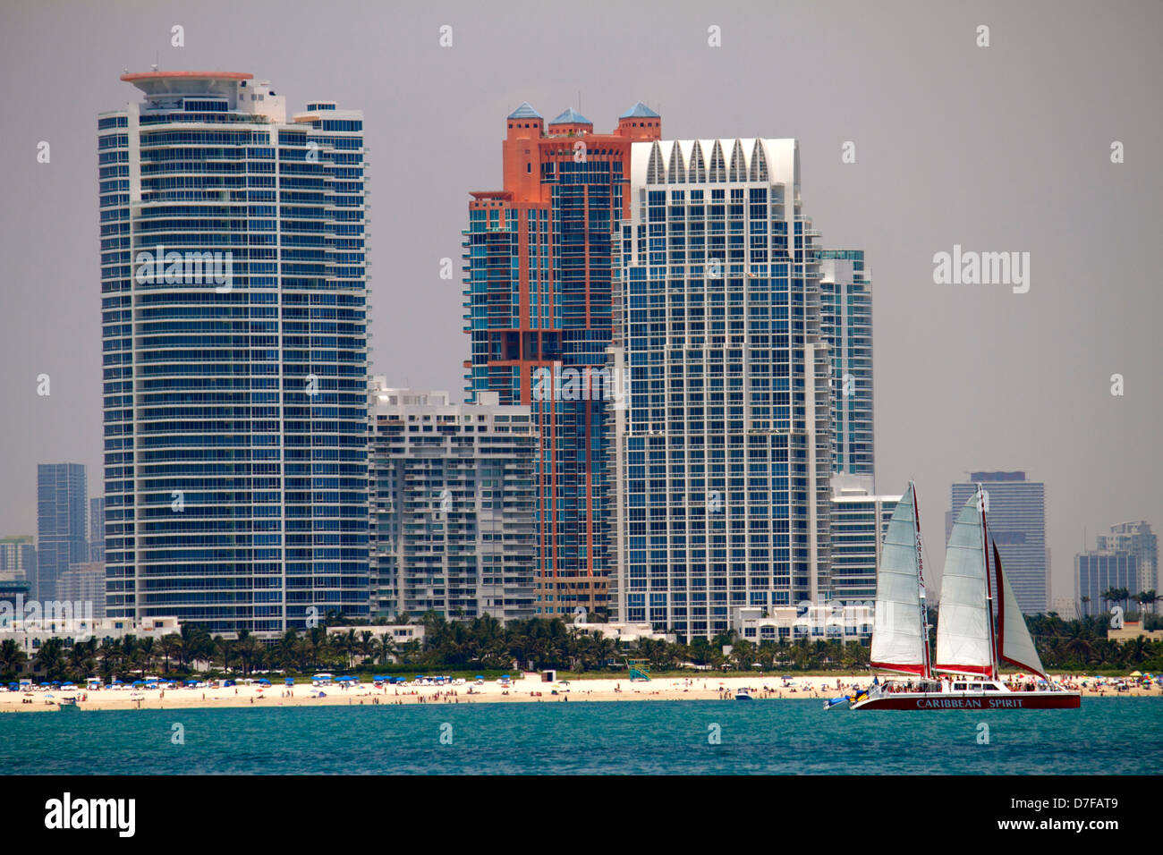 Miami Beach Florida,Atlantic Ocean water boat,boating,high rise ...