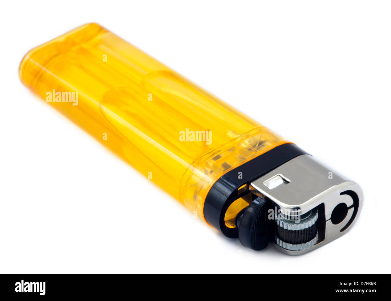 Half-transparent simple yellow lighter isolated on white background ...