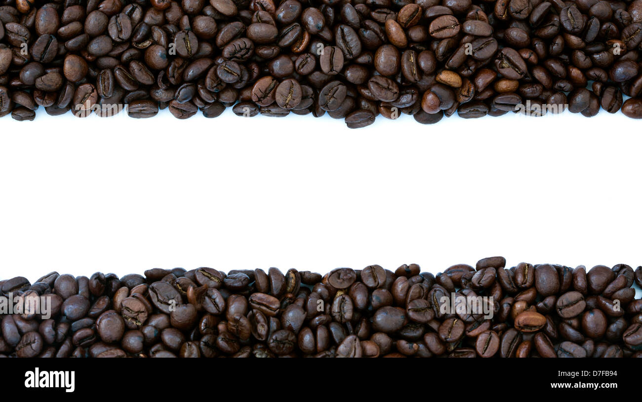Top and bottom borders constructed of coffee beans. Isolated on white ...