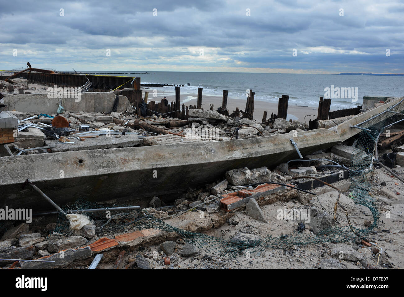 BROOKLYN, NY - NOVEMBER 01: Serious damage in the boardwalk at the ...