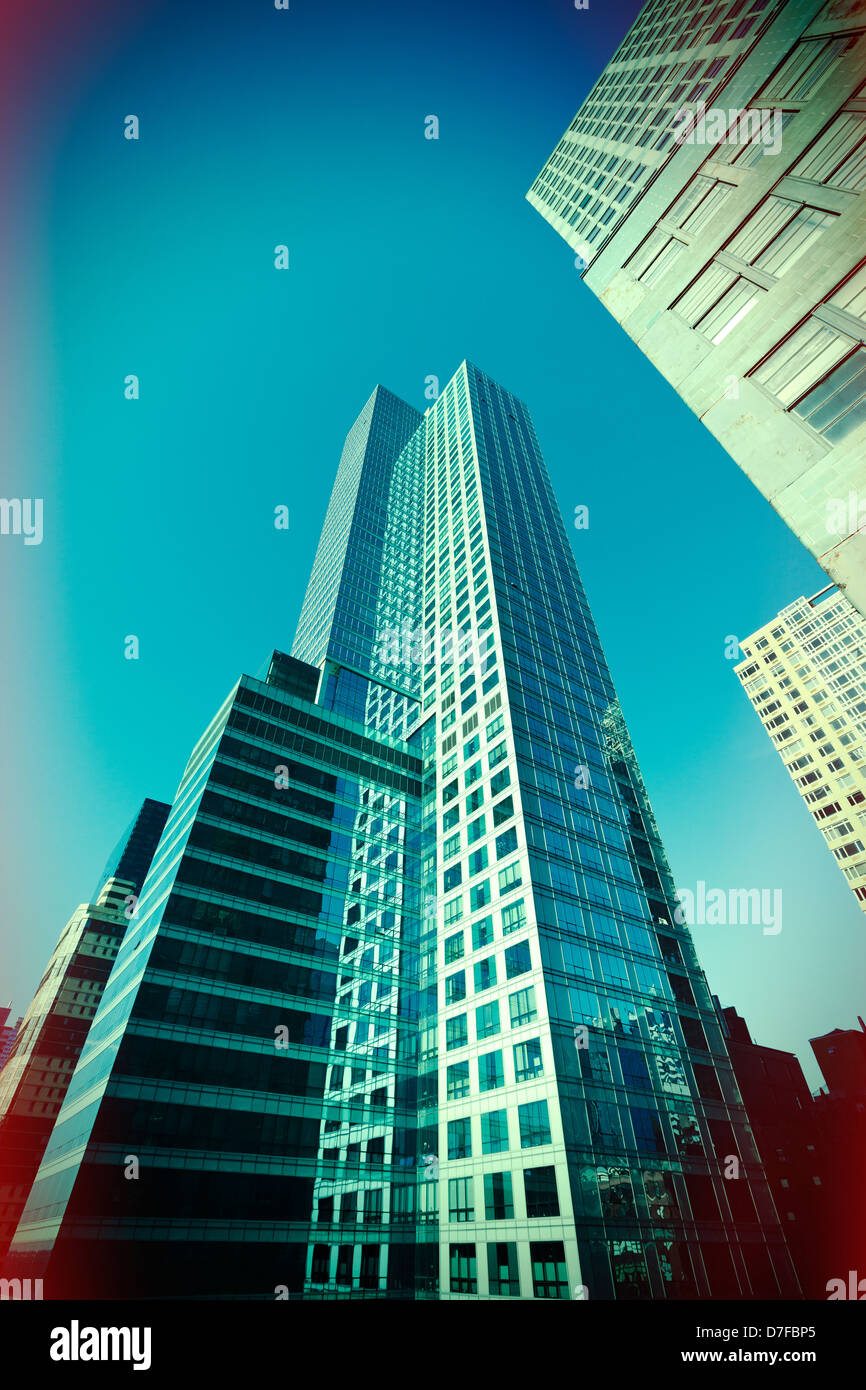 Low & wide angle view skyscrapers in midtown Manhattan New-York. Image ...