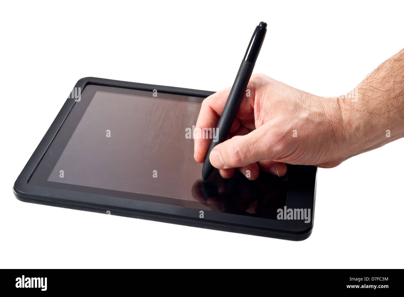 tablet pc and pen isolated on white background Stock Photo - Alamy