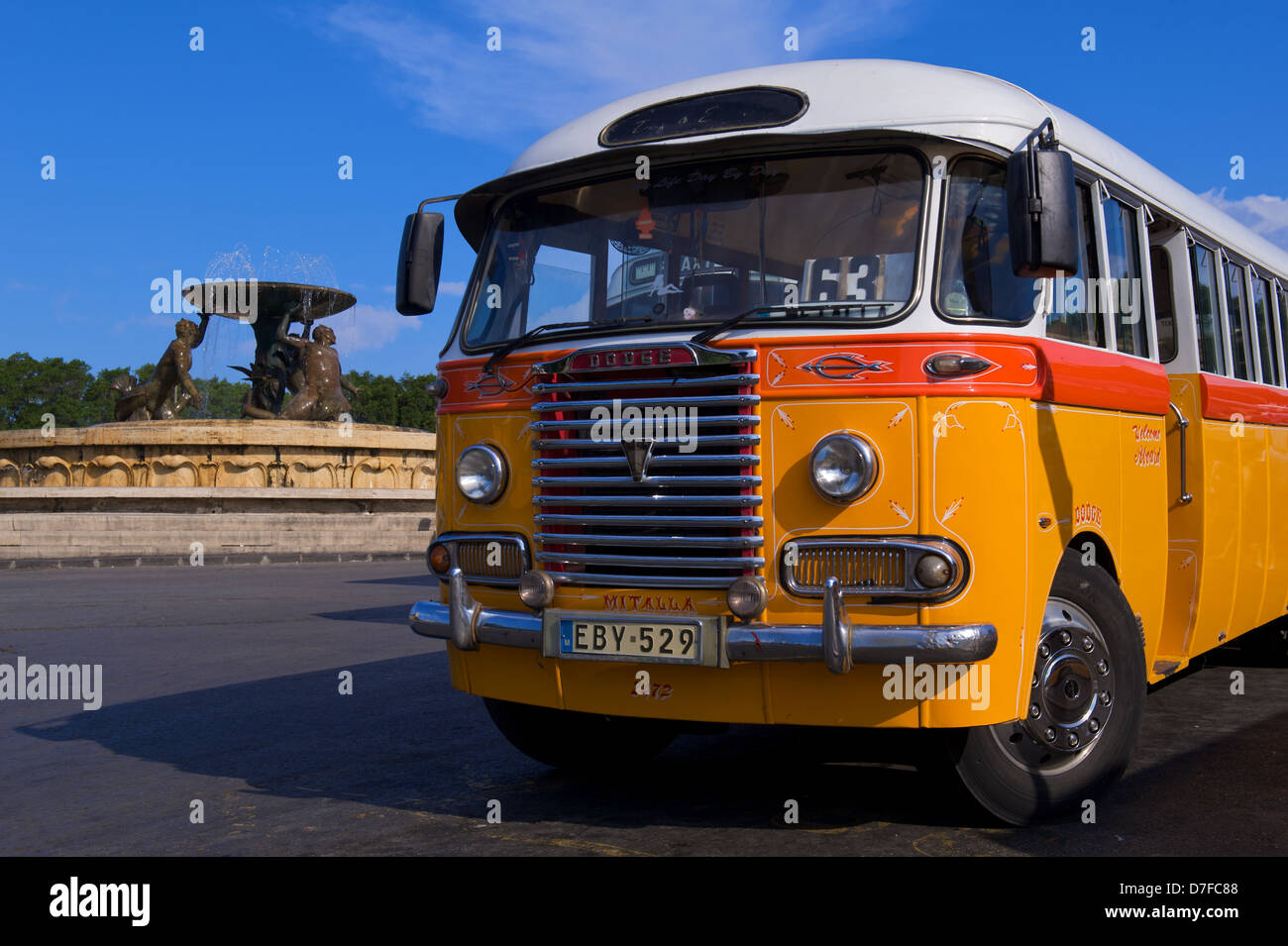 The multi colored, vintage buses on the Island of Malta, seen here in ...