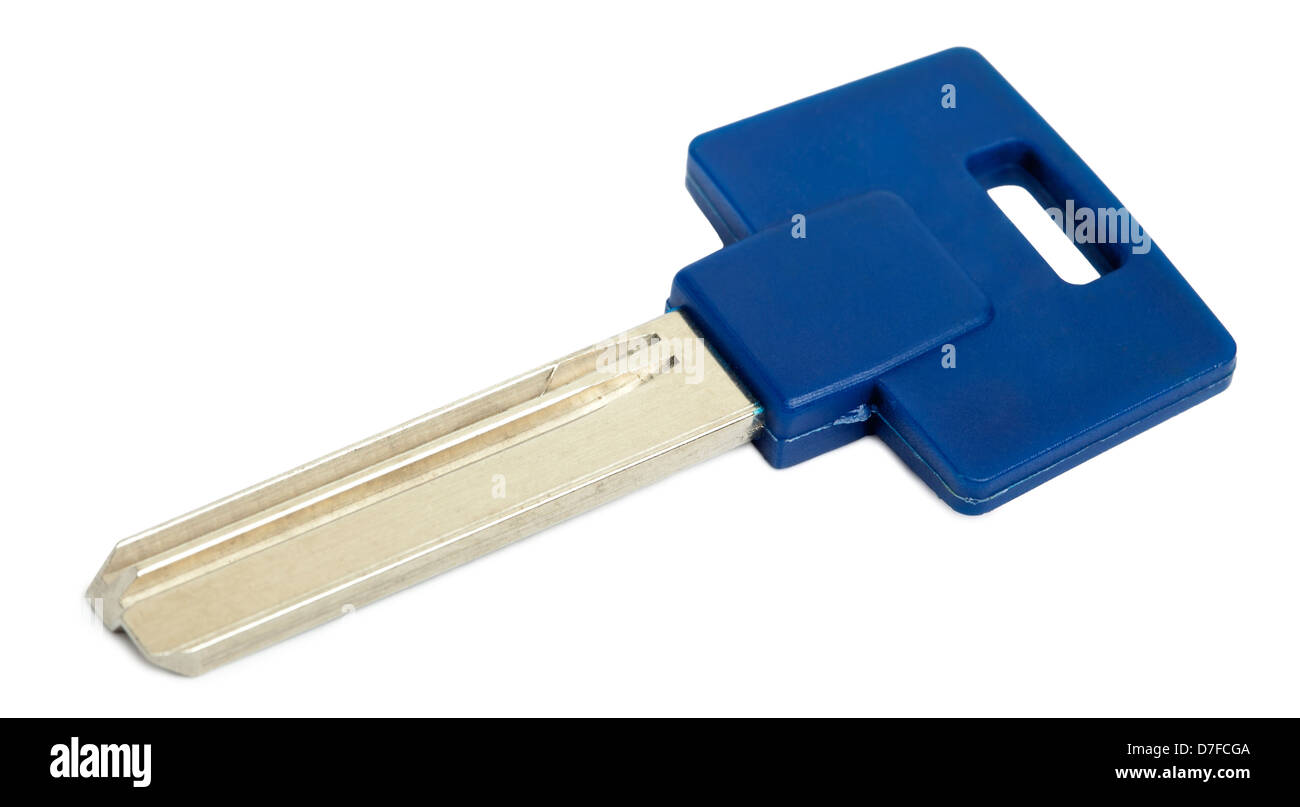 Blue key isolated on white background Stock Photo - Alamy