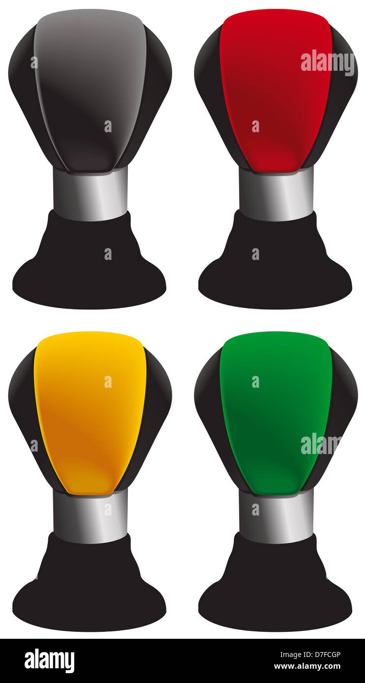 Stick shift icons in red, yellow, green and black Stock Photo - Alamy