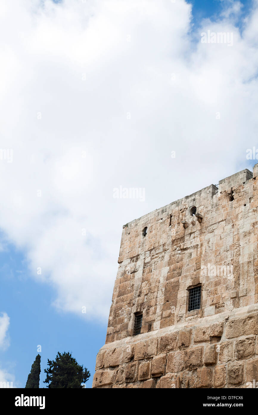 The edge turret on cloudy sky background. This turret is located by ...