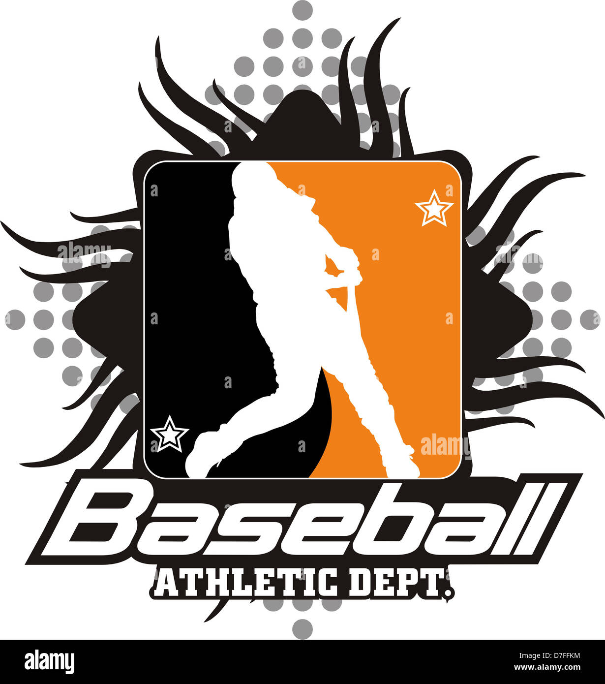 a baseball player in silhouette placed in a square with two stars in ...