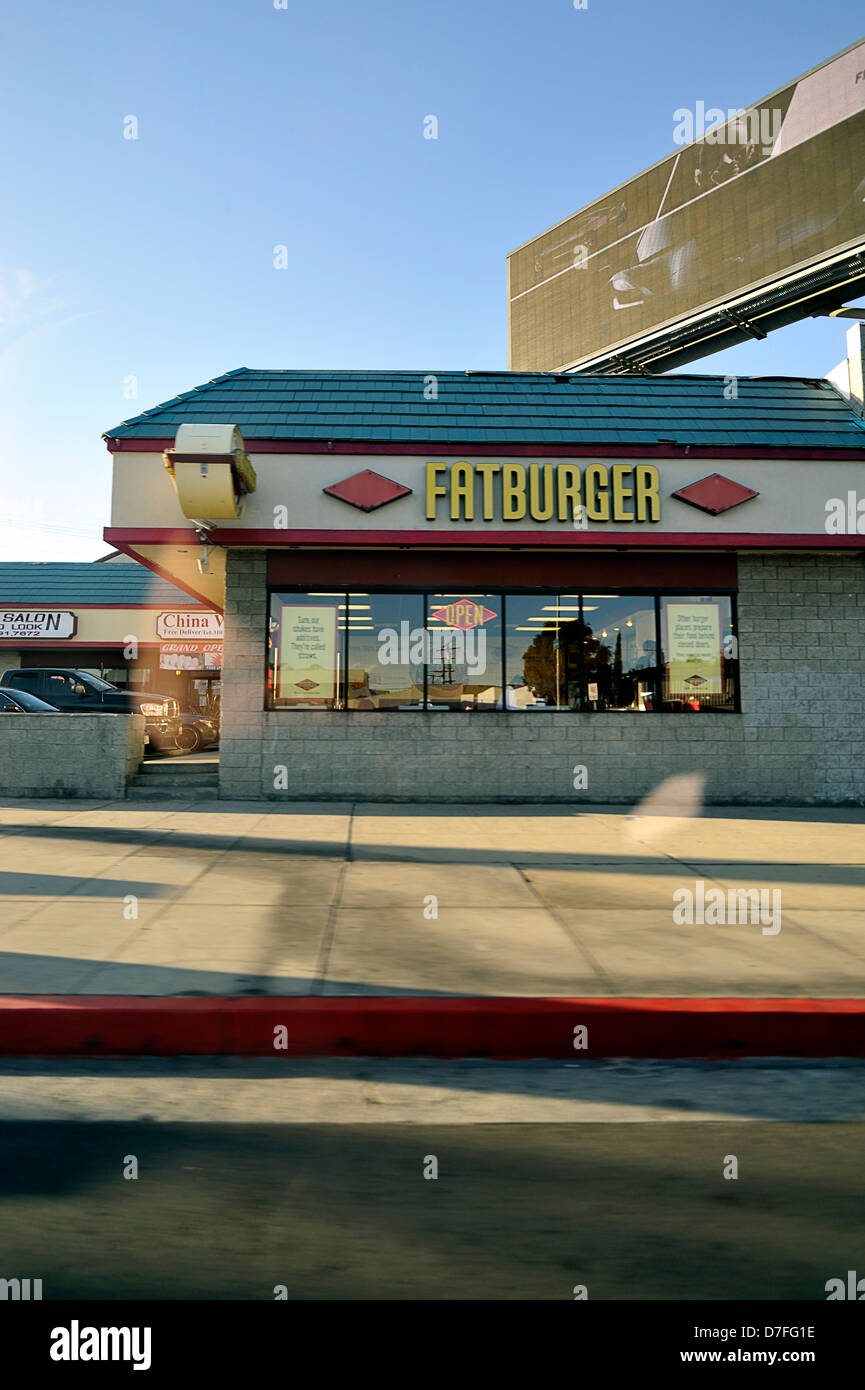 Fatburger restaurant through car window, Los Angeles, California, USA ...