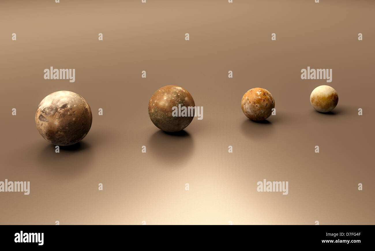 A rendered size comparison of the Jupiter Moons Ganymede, Callisto, Io ...