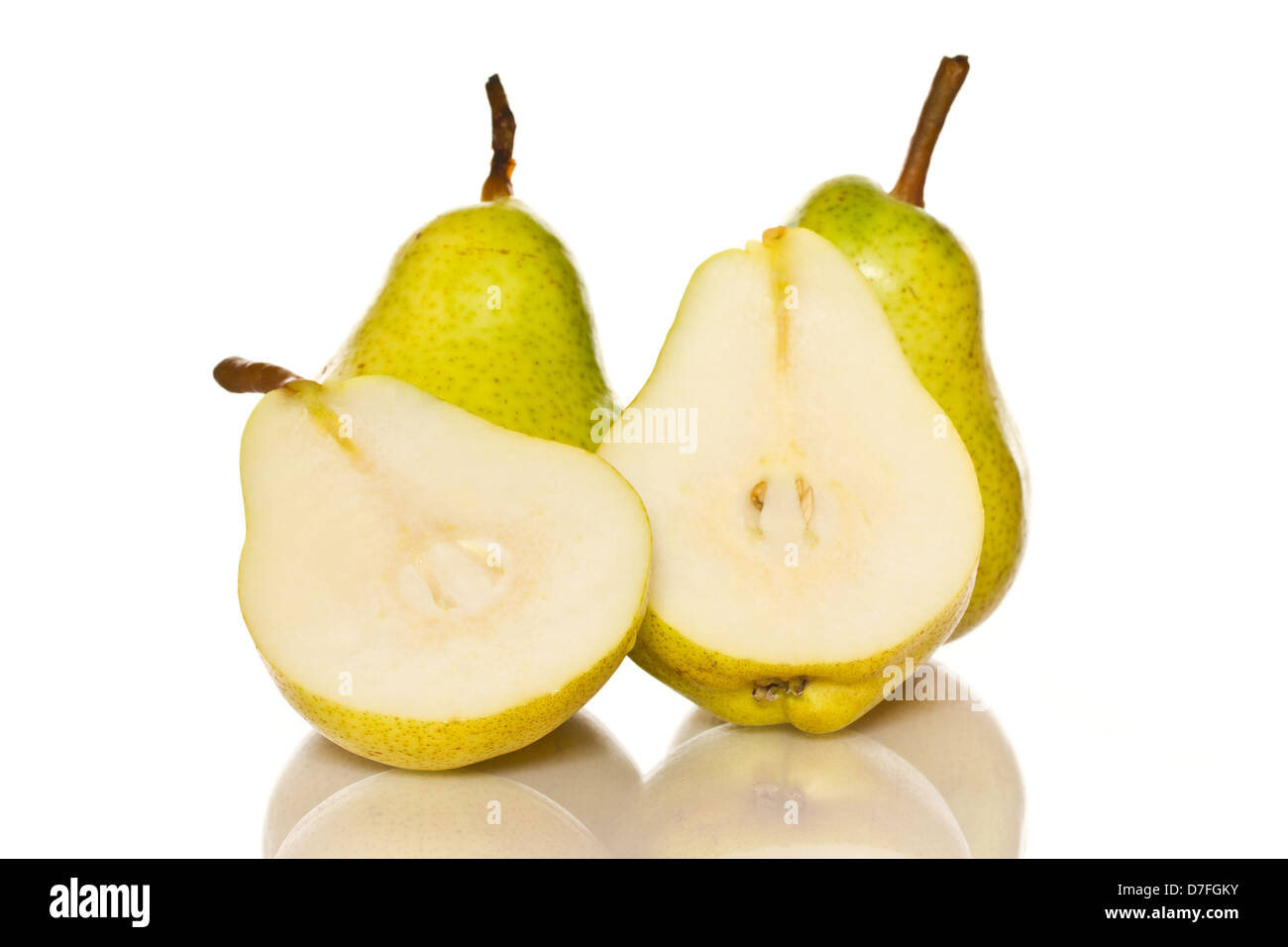 few ripe pears on a white background Stock Photo - Alamy