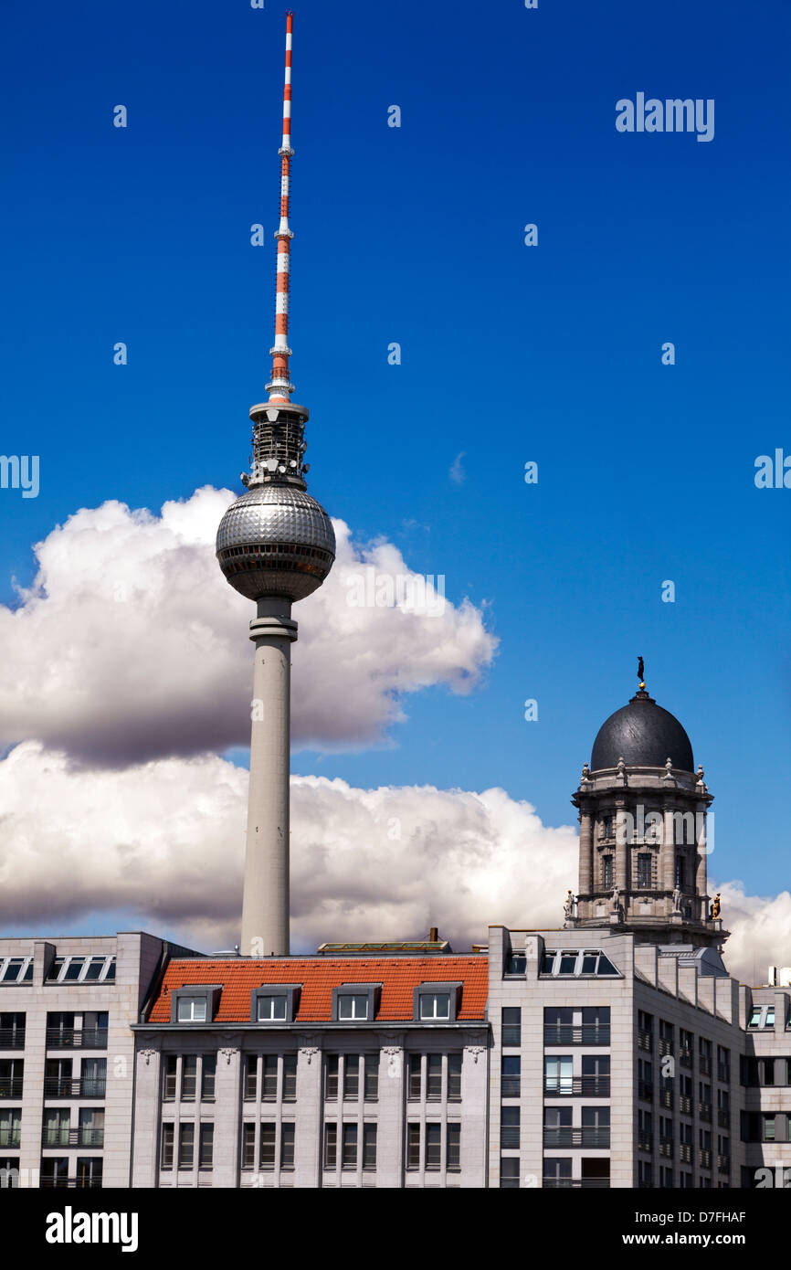 View at the world famous Berlin television tower rising behind ...