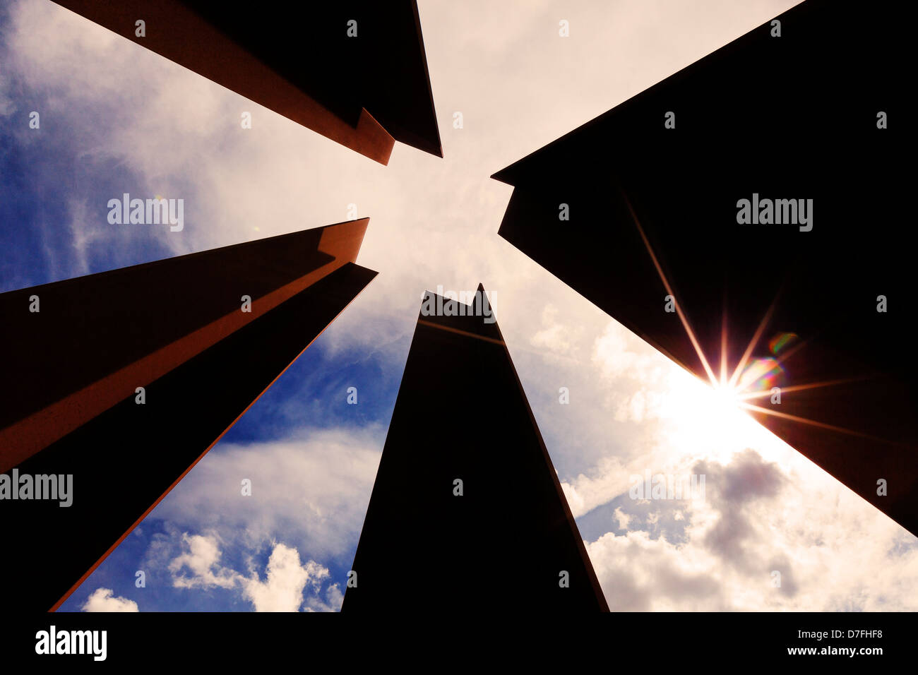 Low angle view four columns that together create negative space in ...