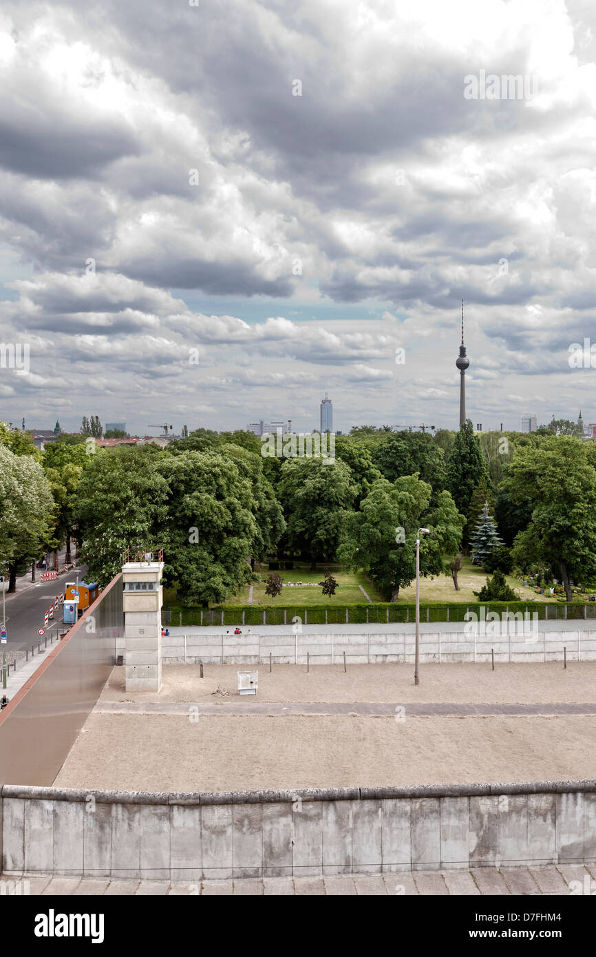 A section original east-west Berlin border walls viewed from tower ...