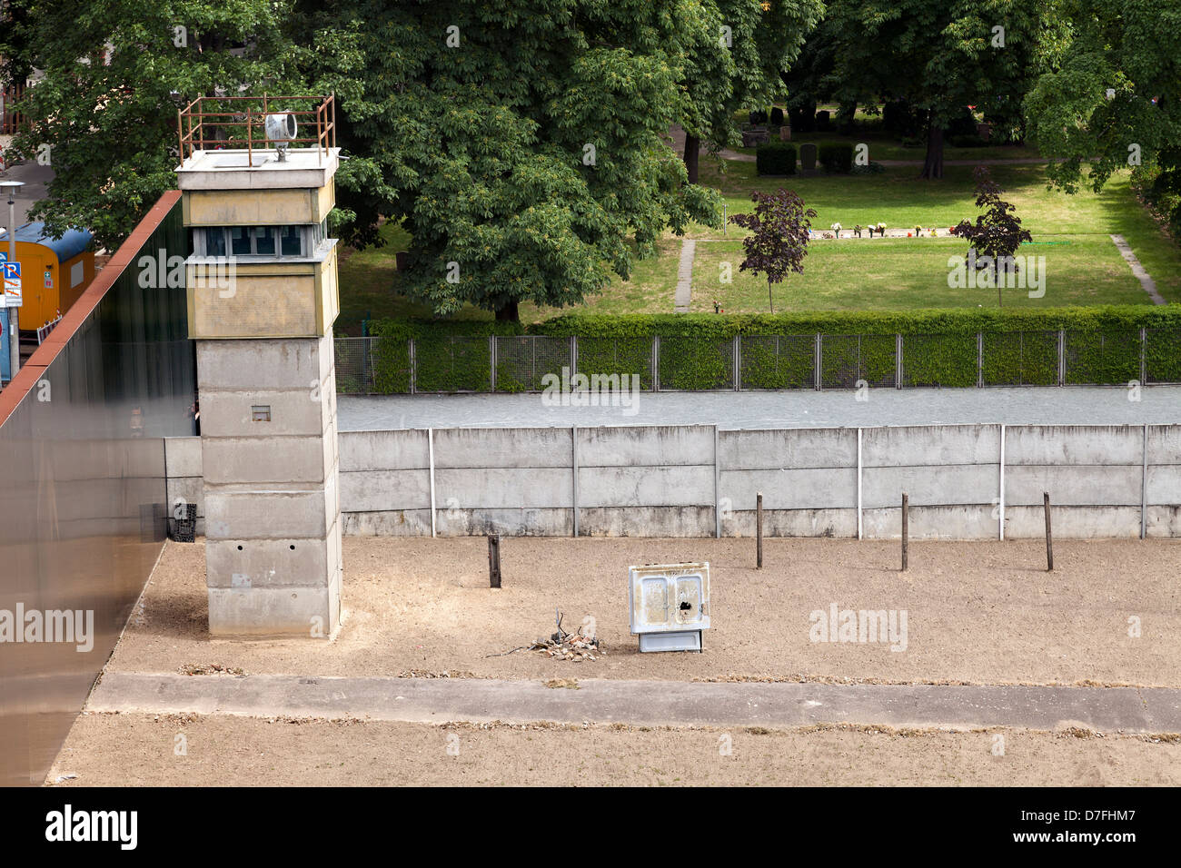 A section original east-west Berlin border walls viewed from tower ...