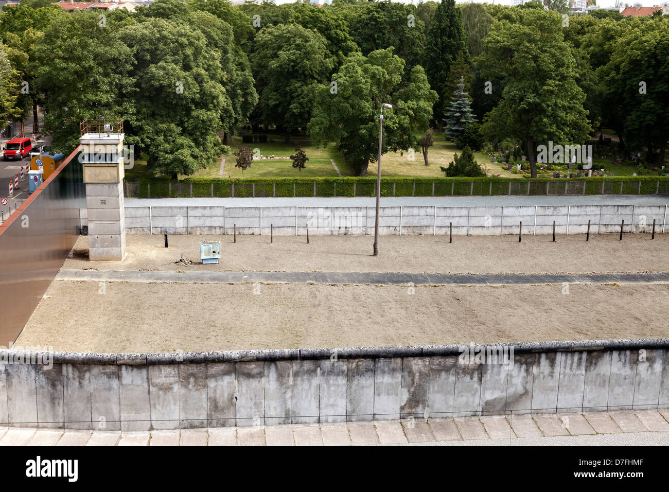 A section original east-west Berlin border walls viewed from tower ...