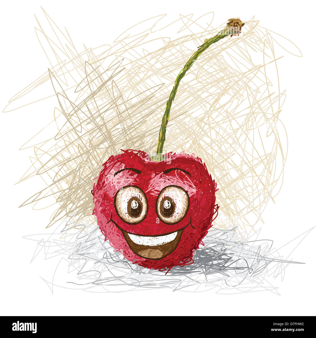 happy red cartoon cherry fruit character smiling Stock Photo - Alamy