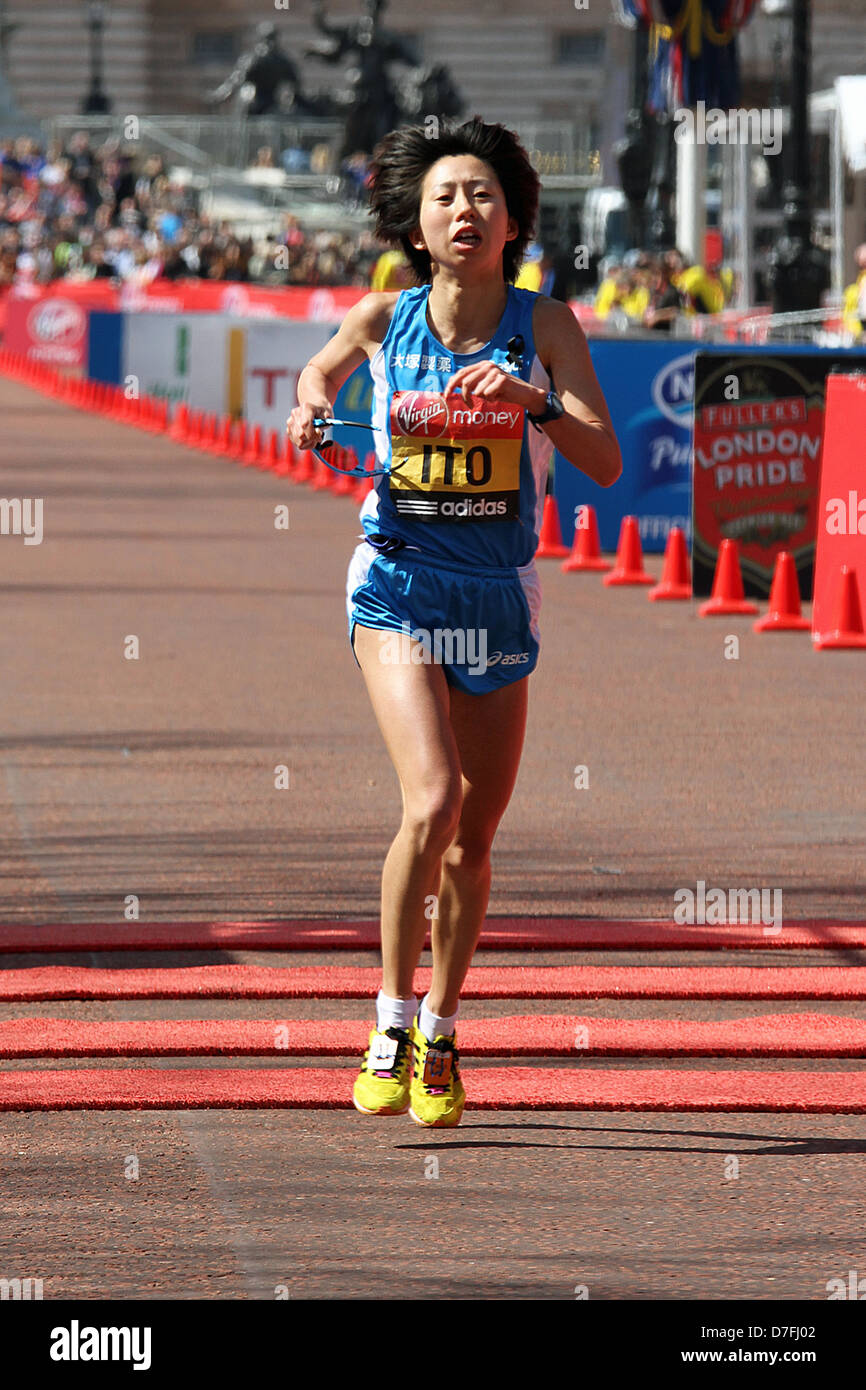Mai Ito of Japan finishes the women's 2013 Virgin London Marathon Stock Photo - Alamy