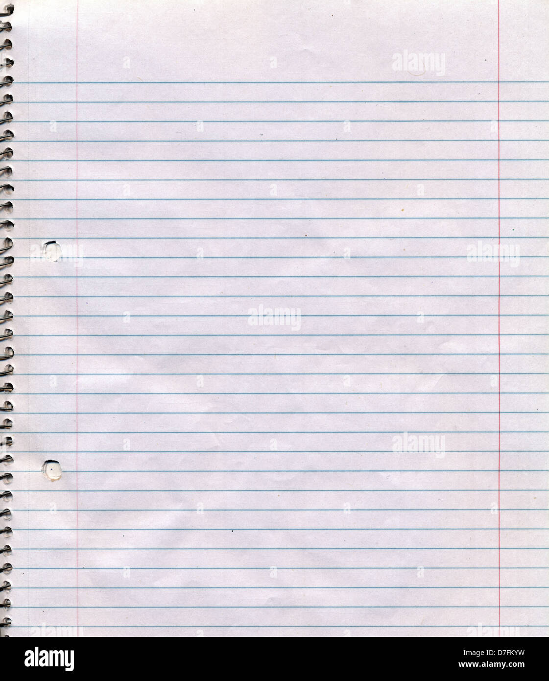 A somewhat dirty and wrinkled page of a spiral bound lined notebook ...