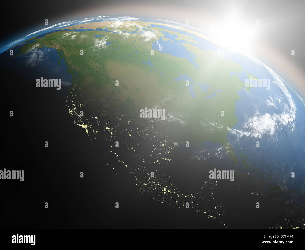 Space view of the sun rising over North America on planet Earth ...