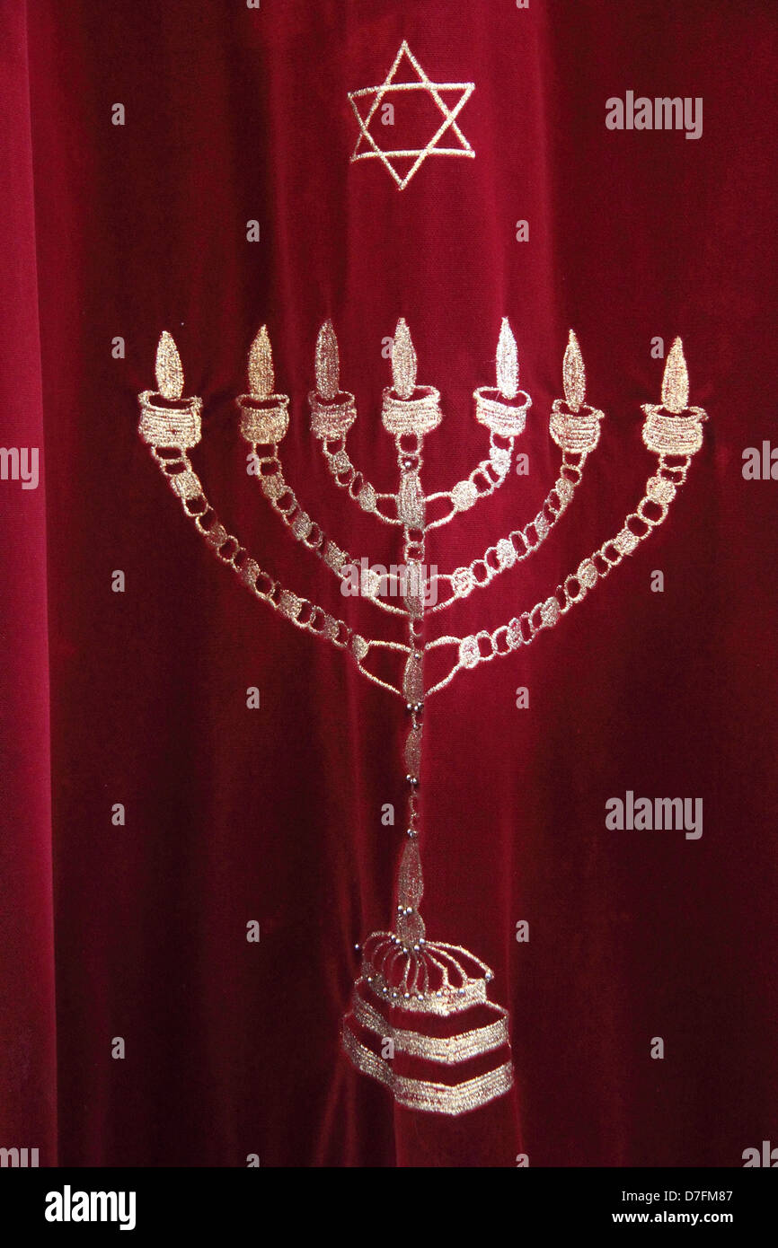 Menorah is embroidered on the Holy Ark's curtain at Tykocin (Tiktin ...