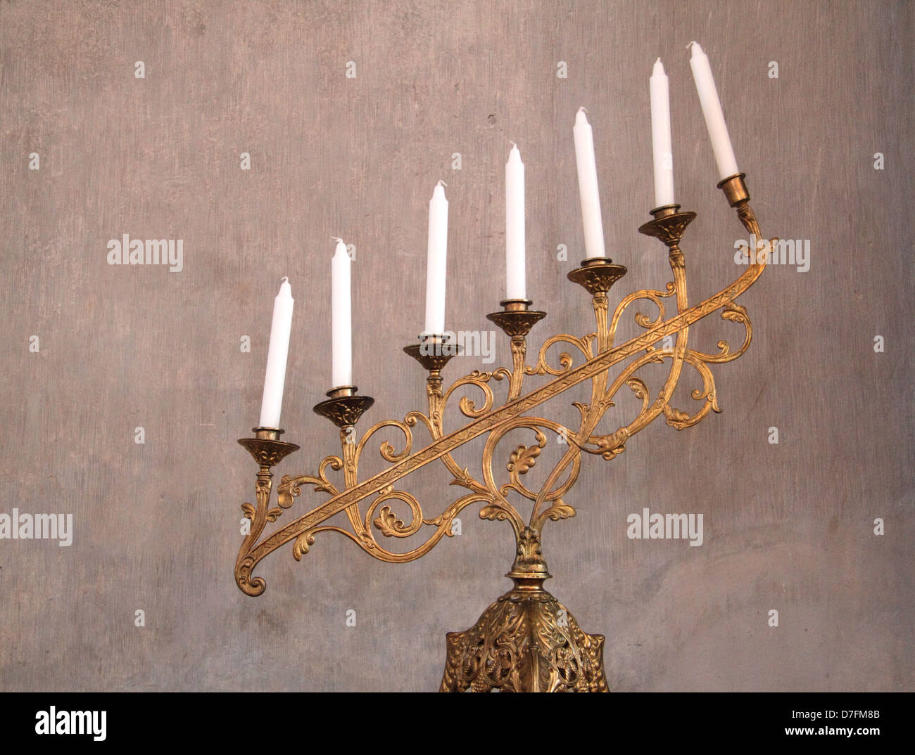 A golden seven-branched Menorah located by The Holy Ark At Tykocin ...