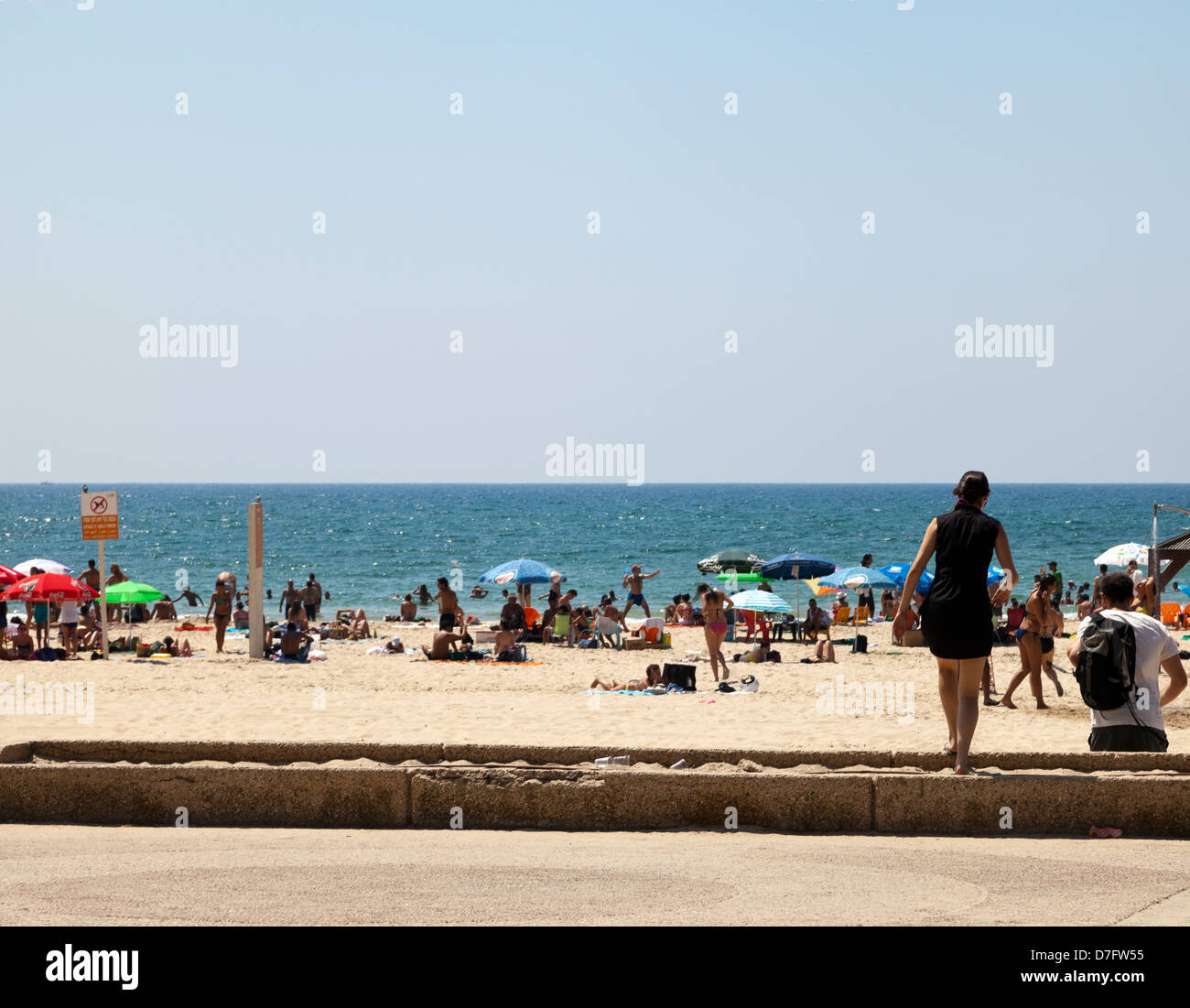 Tel-Aviv Israel - August 18th 2012: view Tel-Aviv beach full people ...