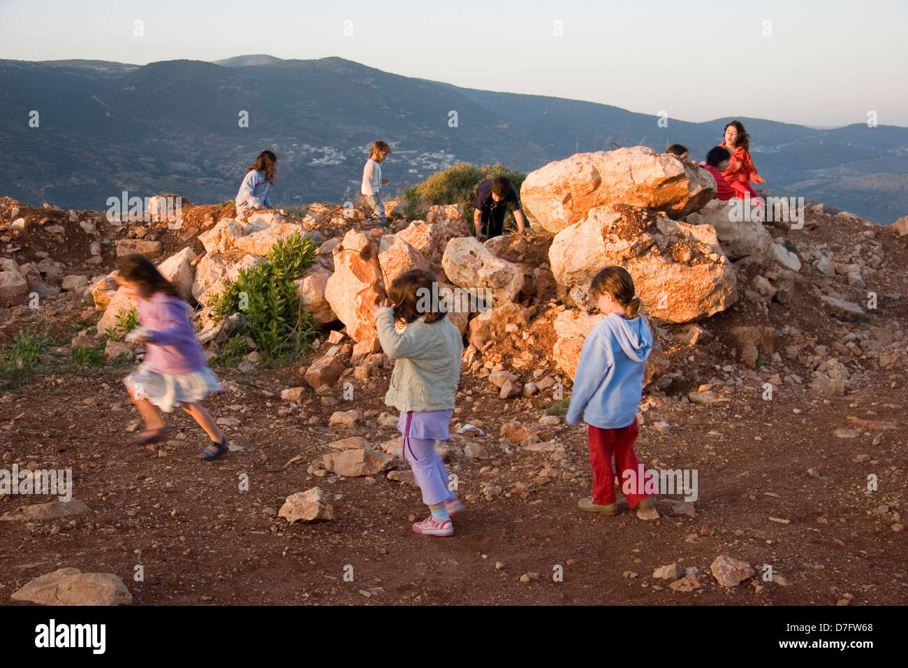 children on galilee mountain of kammon Stock Photo - Alamy