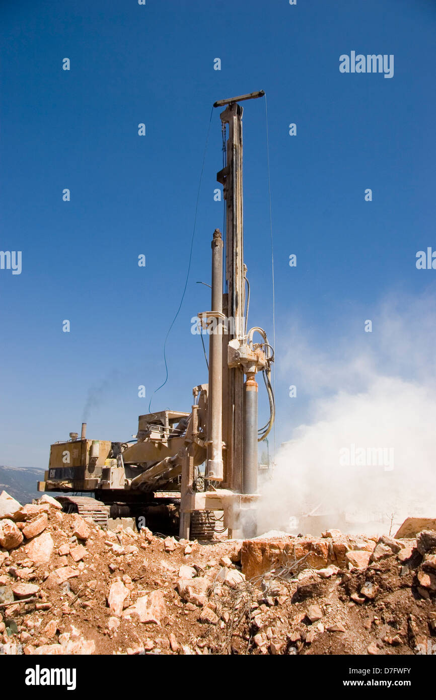 drilling to create pre tensioned concrete (Pile) for a new house Stock ...