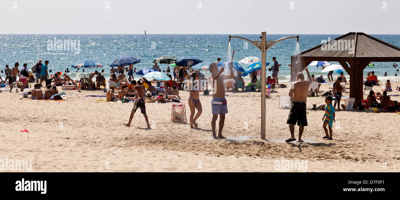 Tel-Aviv Israel - August 18th 2012: beach in Tel-Aviv packed people on ...