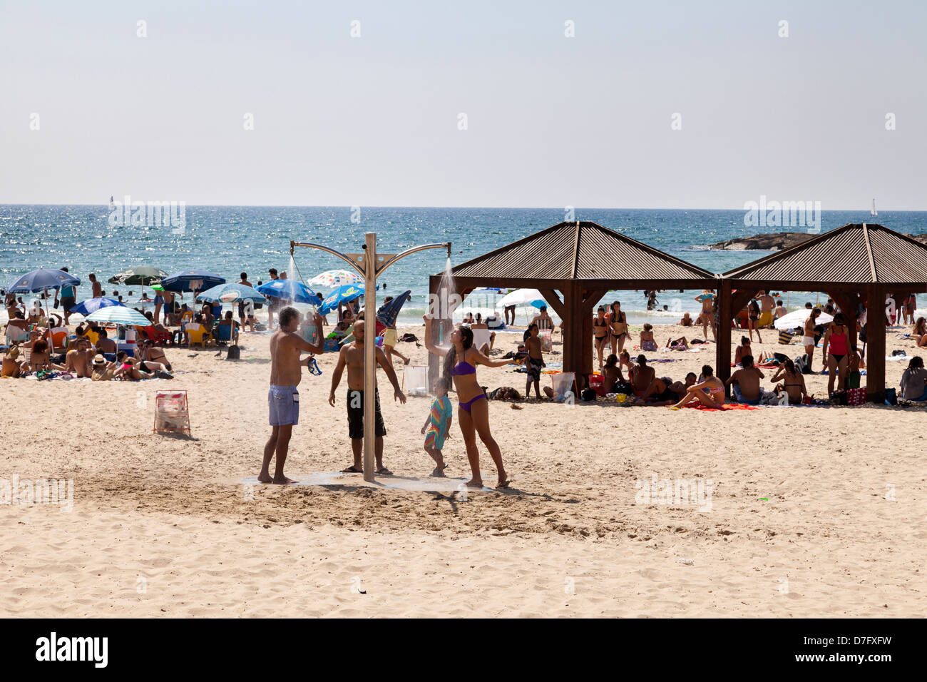 Tel-Aviv Israel - August 18th 2012: beach in Tel-Aviv packed people on ...