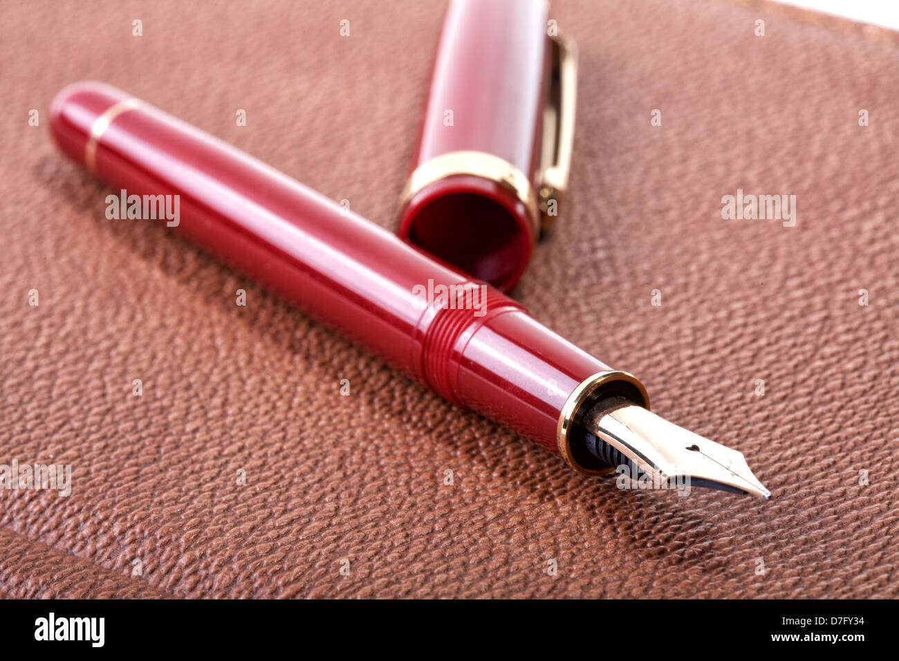 fountain pen close-up and leather organizer Stock Photo - Alamy