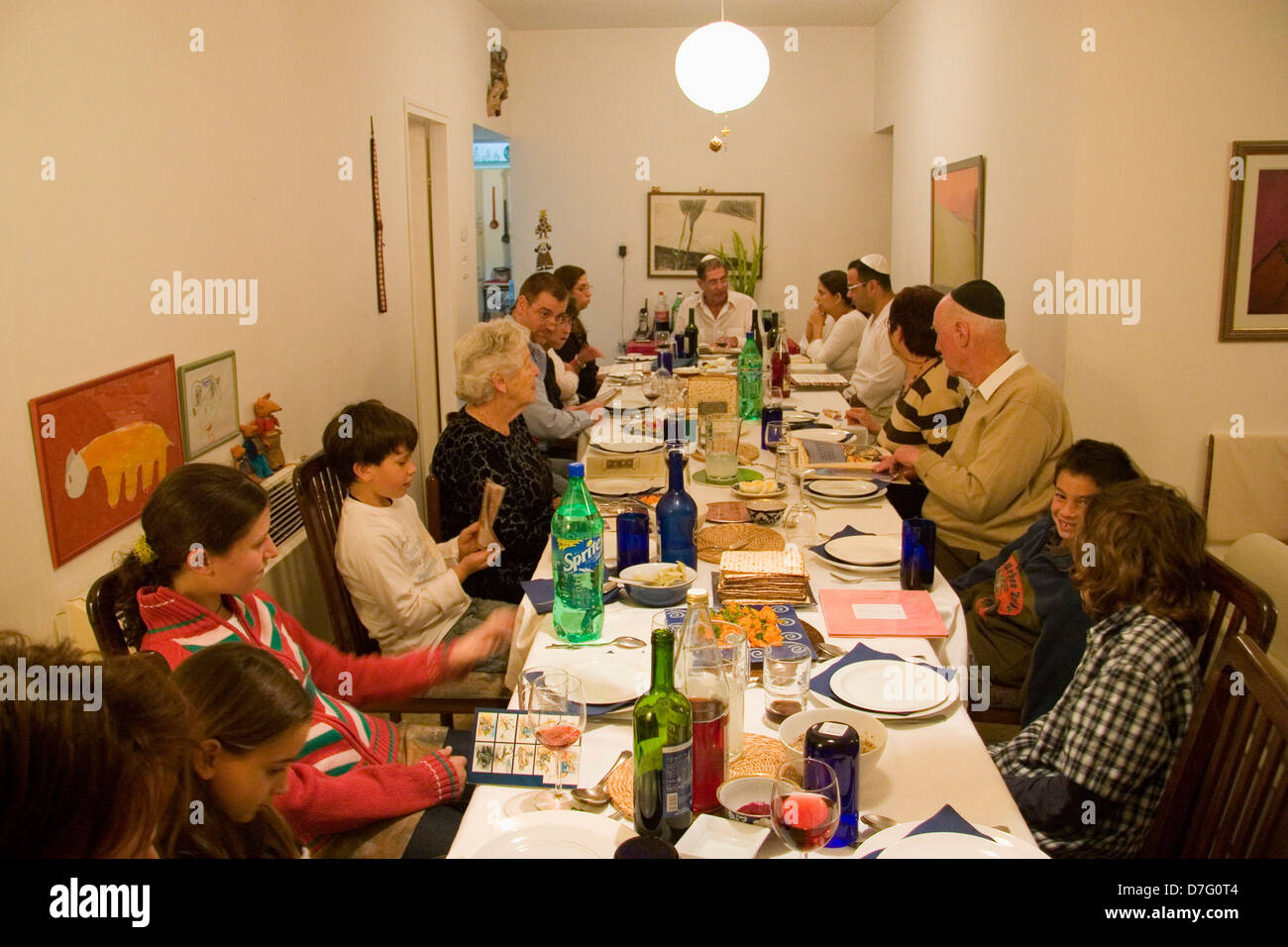 family celebrating the Seder (Passover night service Stock Photo - Alamy