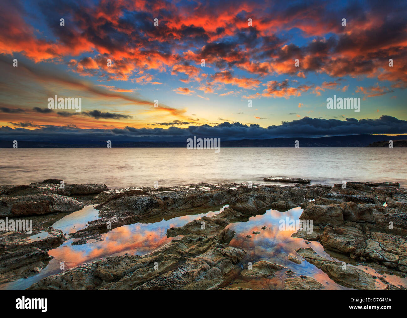Red Sunset at beach Stock Photo - Alamy