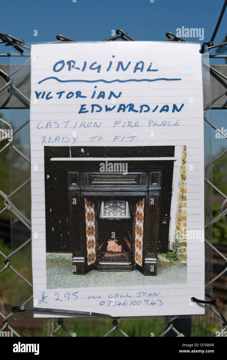 handwritten advert for an original victorian edwardian fireplace, fixed ...