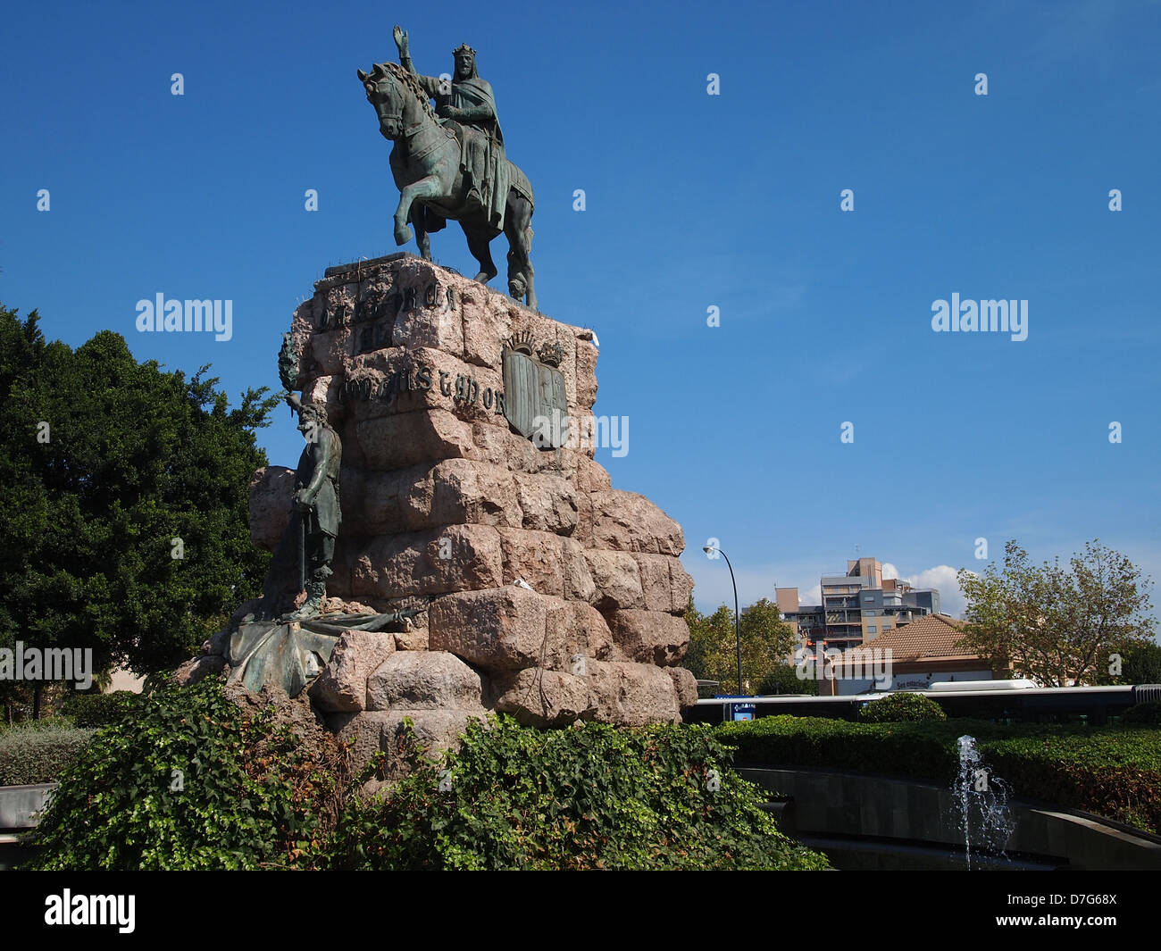 Statue of King Jaime I Jaume Primero of Aragon on horseback at Placa ...