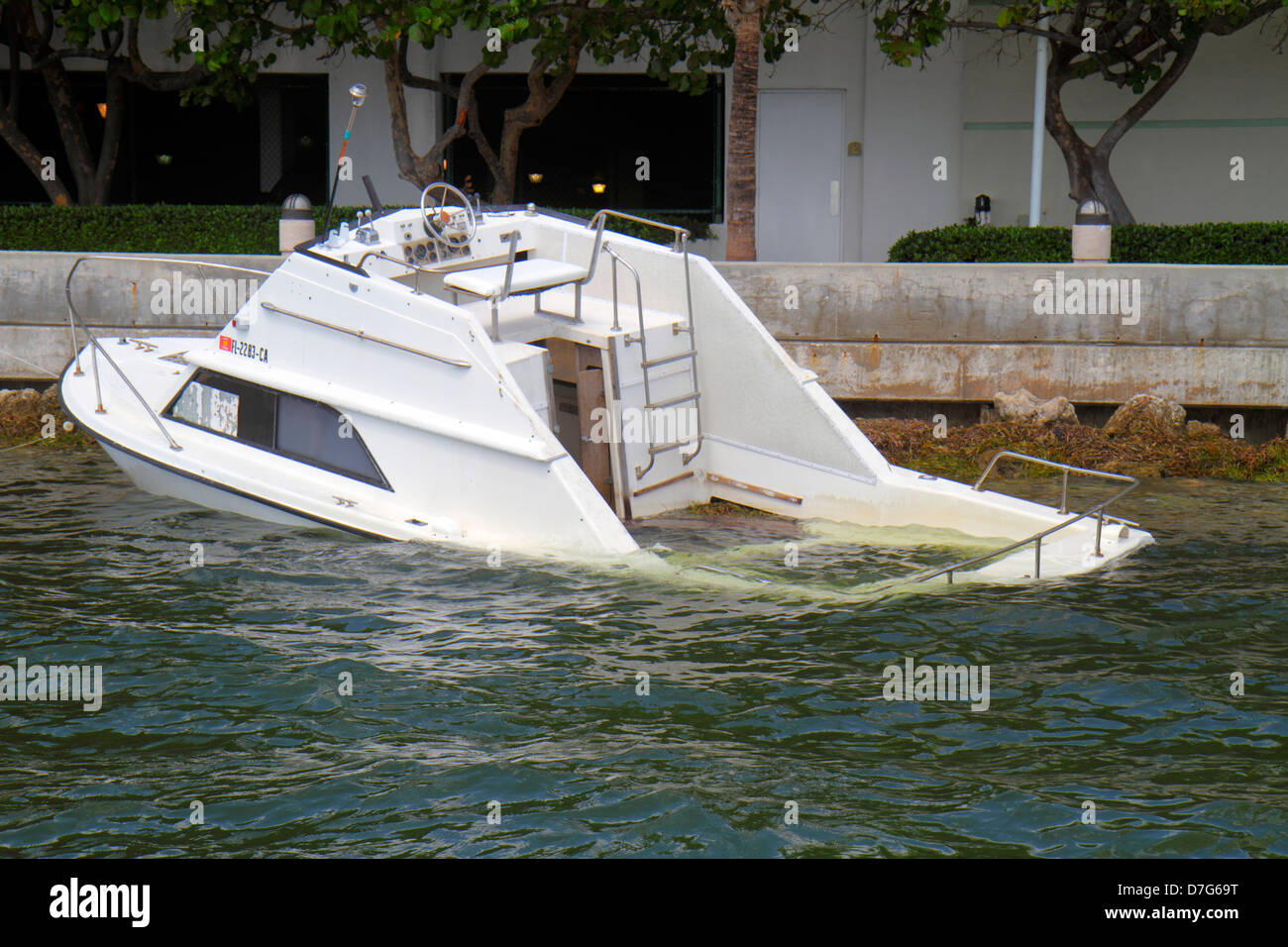 Miami Florida,Brickell Key,Biscayne Bay,boat,yacht,sunk,sunken,water ...