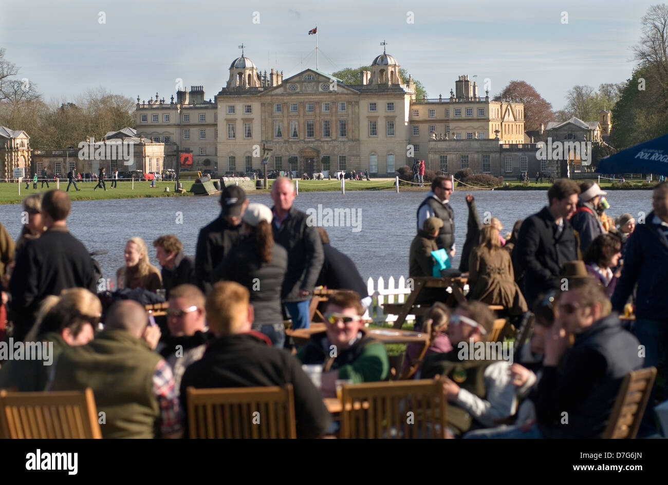 Badminton House during the Badminton Horse Trials spectators enjoy a ...
