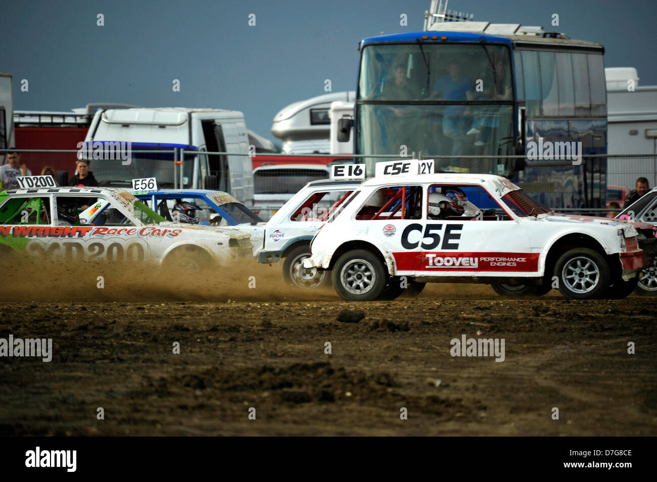 racing:Auto grass;cars;minis;caravans,trailers.trees,blue skies Stock ...