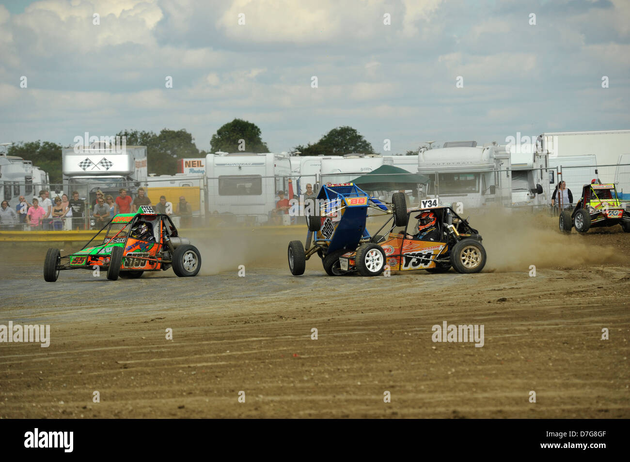 racing:Auto grass;cars;minis;caravans,trailers.trees,blue skies Stock ...