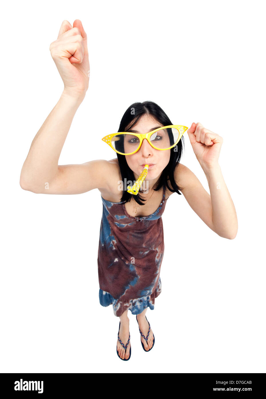 High very wide angle full length view an adult Caucasian black haired ...