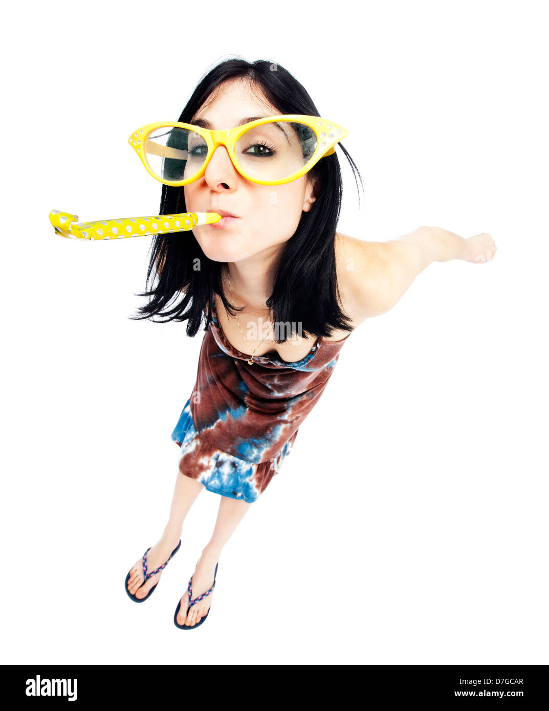 High very wide angle full length view an adult Caucasian black haired ...