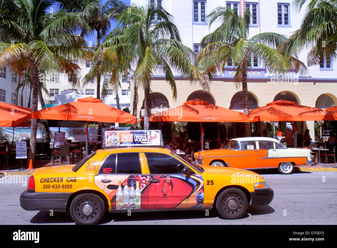 Miami Beach Florida Ocean Drive taxi cab yellow advertising hotel Stock ... Miami Beach Florida Ocean Drive taxi cab yellow advertising hotel Stock ...