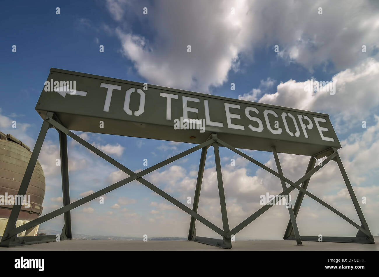 Griffith Observatory Telescope Sign, Hollywood, California Stock Photo ...