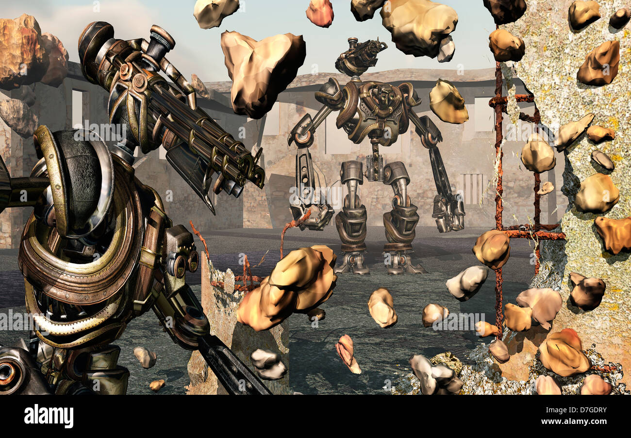 Robots Examining Ruined Buildings Stock Photo - Alamy