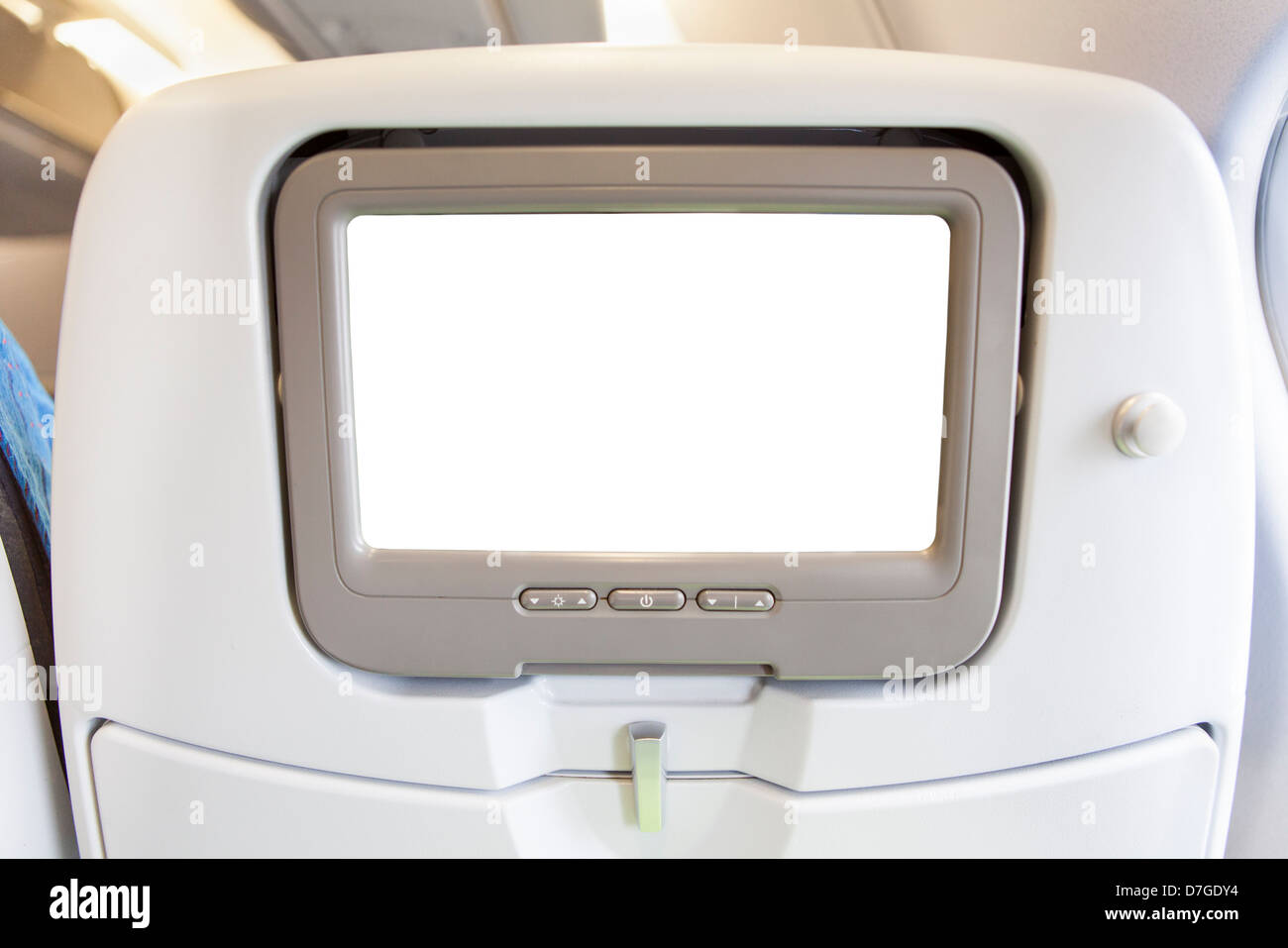 Aircraft monitor in passenger seat isolated on white background Stock ...