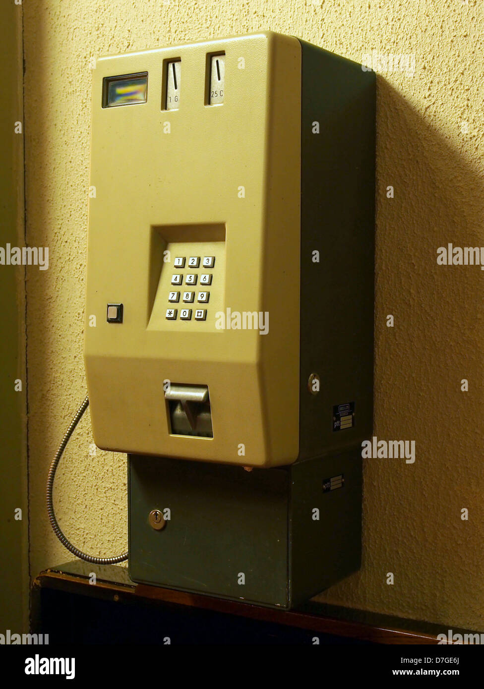 This vintage payphone, a Public Telephone and Telegraph (PTT) model ...