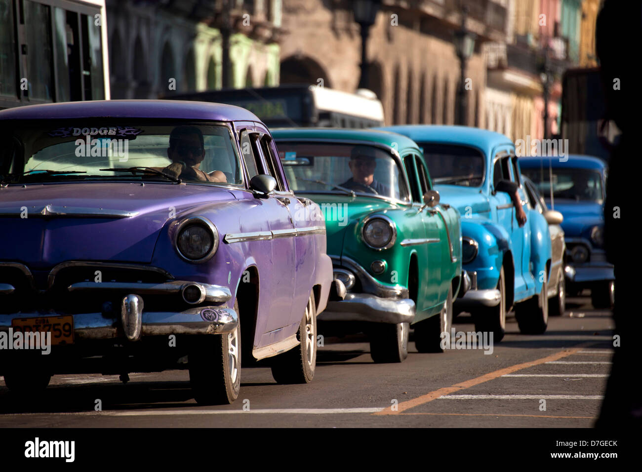 vintage US cars from the 50`s in the streets of Havana, Cuba, Caribbean ...