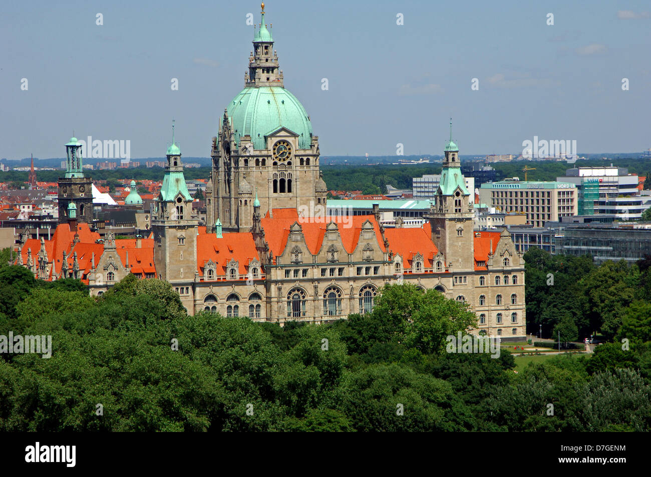 Germany, Lower Saxony, Hannover from above, new city hall Stock Photo ...