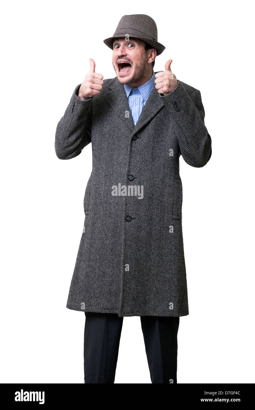 An adult male wearing an overcoat hat looking at camera an outgoing ...