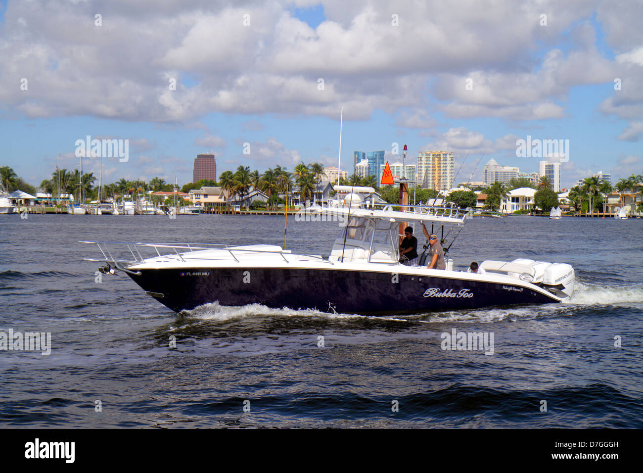 Florida Ft. Fort Lauderdale,Intracoastal boat,city skyline cityscape ...